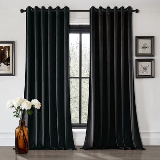 Miulee Schwarz Samtvorhang Extra Breite mit &Ouml;sen 2er Set 228X228 cm Wundersch&ouml;n Weich Blickdicht Vorh&auml;nge Samt Verdunkelung Schlafzimmer Wohnzimmer Deko Mode