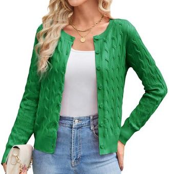 Grace Karin Boléro festif à manches longues pour femme, cardigan décontracté, col rond, cardigan court en tricot avec boutons, vert, M