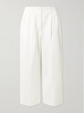 Toteme Pleated Cotton-twill Wide-leg Pants - White