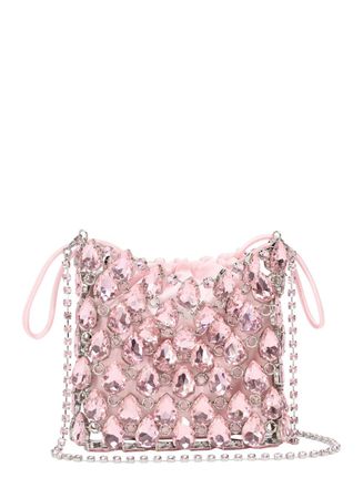Self Portrait Womens Handbag Crystal Chainmail Mini Pink Tech Fabric Handbags Hand Bags