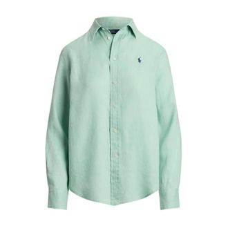 Polo Ralph Lauren Femme, Blouses et Chemises, Vert, Taille: 42 FR Chemise verte en lin &agrave; manches longues