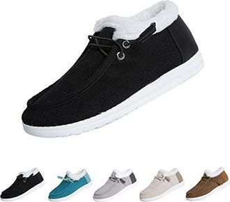 Generic Mocassins &eacute;l&eacute;gants doubl&eacute;s en peluche pour femme, confortables et d&eacute;contract&eacute;s, &agrave; lacets, bottes courtes dhiver l&eacute;g&egrave;res et chaudes, Noir, 40.5 EU