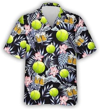Keephen Balle de Tennis Impression 3D Chemise Hawaiienne Femmes Hommes Manches Courtes Joueur de Tennis Chemise &agrave; Boutons &Eacute;t&eacute; Plage Casual Chemises