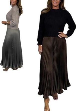 Generic Robe pull à manches longues et bas plissé, pour femme, couleur unie, ensemble maxi fluide et élégant, tailles S à 5XL, Noir-b, 3XL