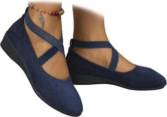 Generic Chaussures de ballet &eacute;l&eacute;gantes et confortables &agrave; enfiler avec talon compens&eacute; &eacute;lastique &agrave; la cheville - Chaussures de danse orthop&eacute;diques d&eacute;contract&eacute;es