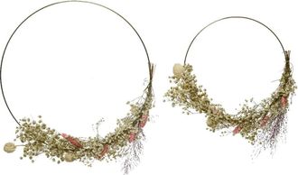 Decoris Metallringe 2er Set 24cm & 34cm Trockenblumen Kranz Frühlingsdeko Hängedeko Türkranz Gold weiß rosa