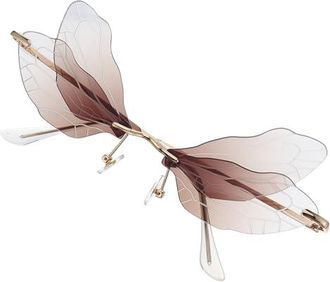 BESPORTBLE Lunettes de Soleil Unisexes sans Monture en Polycarbonate et M&eacute;tal Design Asym&eacute;trique Ailes de Libellule Teinte Marron L&eacute;g&egrave;res et Confortables pour Va