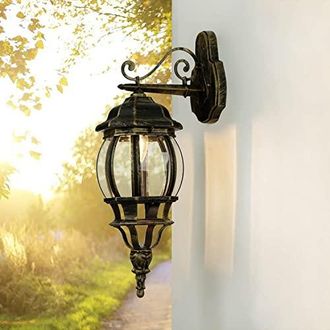 Licht-Erlebnisse Luminaire mural extérieur en verre et aluminium doré antique IP44 Cour Terrasse L:15,5 cm E27 Lanterne rustique Applique murale extérieure Jardin Entr