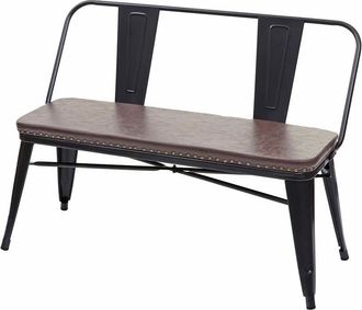 Hhg Banc à 2 places HHG 438, pour vestiaire, salle à manger, design industriel-vintage, similicuir, noir-marron