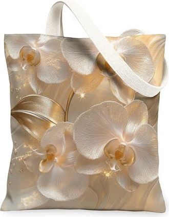 Generic Phalaenopsis - Sac fourre-tout en toile avec motif floral dorchid&eacute;e printani&egrave;re, 33 x 38 cm, style 3D, motif floral, r&eacute;utilisable, pour femme, peintur