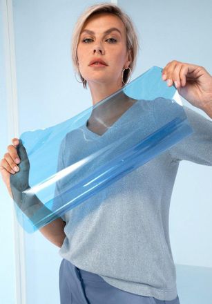 bianca Kurzarmshirt EDIRA in Feinstrick-Optik mit dezentem Lurexanteil