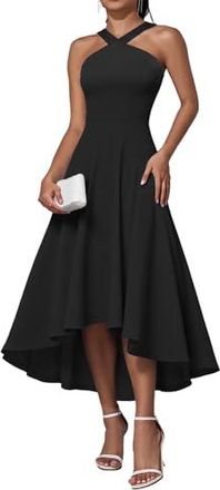 Dresstells Robe de Cocktail Dames élégant été Vintage Rockabilly Licou Mariage Robes dinvité pour la Soirée Bal Graduation Black 2XL