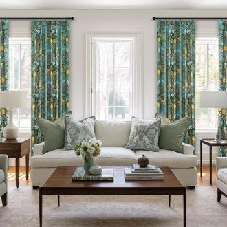 Generic Vintage Gr&uuml;n Gardinen Blackout Vorh&auml;nge Wohnzimmer H 200 x B 140 cm Thermovorhang K&auml;lteschutz, Verdunklungsvorh&auml;nge Raumteiler mit &Ouml;sen Zitrone Vorhan