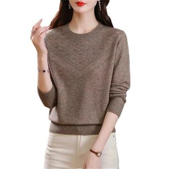 Generic Pull chaud basique à col rond pour femme, café, M