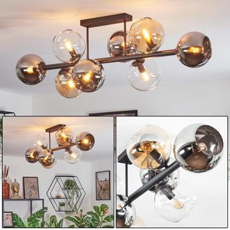 HOFSTEIN Deckenleuchte Koyoto, 8-flammige Deckenlampe aus Metall/Glas in Schwarz/Chrom/Rauch/Bernstein/Klar, Leuchte im Retro/Vintage-Design (Schirme Ø 15 cm),