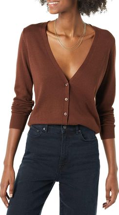 Amazon Essentials Damen Leichter Cardigan mit V-Ausschnitt (in Übergröße erhältlich), Braun, XXL