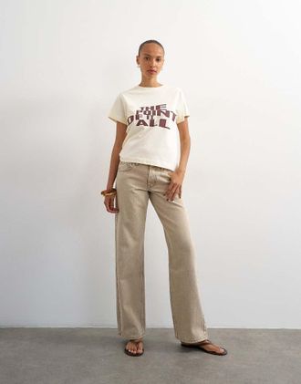 Topshop Ember - Jean droit d&eacute;contract&eacute; &agrave; taille basse - Beige-Neutral
