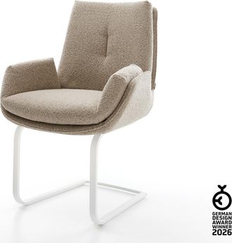 DELIFE Freischwinger Clea-Flex Boucl&eacute; Schlamm Freischwinger flach Wei&szlig;, Esszimmerst&uuml;hle