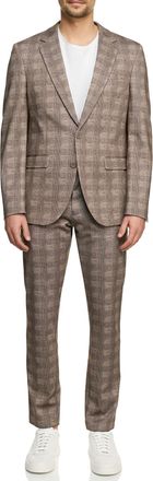 JEFF Herren JFLeo Set Anzug 2-teilig Sakko Hose Bundle | elastischer Herrenanzug Regular Fit für Männer Brown Check, 50
