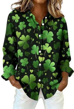 Generic Chemisiers en satin Lucky Clover pour femme - Haut de la Saint-Patrick &agrave; manches longues - Col en V - Doux et &eacute;l&eacute;gant - Col en V, caf&eacute;, XXL