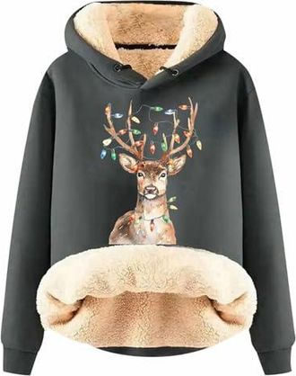 Generic 2026 Printemps Femmes Pull No&euml;l Col Rond Sweat &agrave; Capuche Imprim&eacute; Manches Longues Grande Taille College Style Sweatshirt Mode Hiver V&ecirc;tements, gris fon