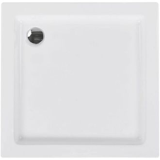 Beliani Duschwanne Wei&szlig; abs 90x90 cm Quadratisch 5 cm Hoch mit Rand Sch&uuml;rze Abfluss Stopfen Ablaufgarnitur Modern Duschtasse Duschbecken