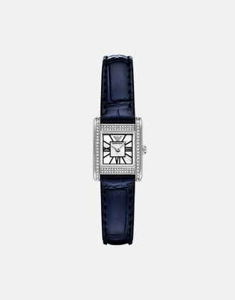 Emporio Armani Montre pour femme en cuir &agrave; deux aiguilles - Argent&eacute;/bleu