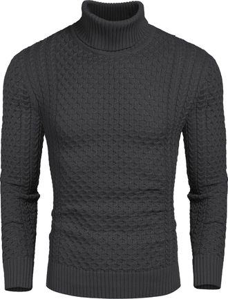 Coofandy Pullover f&uuml;r Herren Rollkragenpullover Strickpullover M&auml;nner Pullover Rollkragen Winterpullover Stehkragen Herrenpullover Slim Fit Dunkelgrau-1 XXL