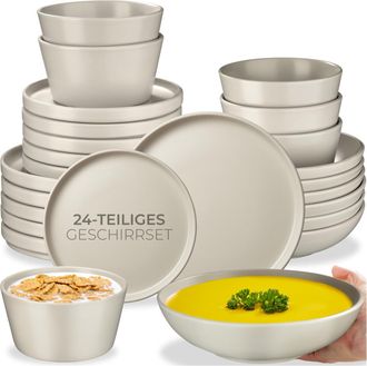 TecTake 24-tlg. Geschirrset, Tafelservice 6 Personen, Steingut Geschirr Set, Teller Set mit Schalen, Speiseteller, Fr&uuml;hst&uuml;cksteller, tiefe Teller und Sch&uuml;ssel