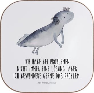Mr. & Mrs. Panda Design Untersetzer Axolotl Schwimmen - Geschenk, Tischuntersetzer, Lurch, Freude, Optimistisch, gl&auml;seruntersetzer, Motivation, f&uuml;r Gl&auml;ser, Glas, Holzu
