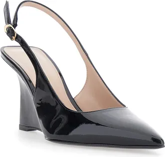 Stuart Weitzman Womens Wedge Sandals Vinnie Sling 85 Black Leather