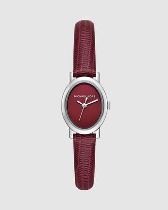 Michael Kors Maude Uhr mit drei Zeigern aus oxbloodfarbenem Leder in Silber