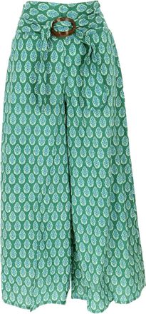 Guru Shop Luftige Sommerhose mit Kokosschnalle, Boho Palazzohose, Weite Baumwollhose - Grün, Damen, Baumwolle, Size:L