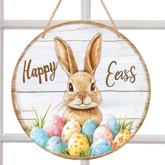 Generic Ostern Holzschild Mit H&auml;ngendem Design - Cartoon Kaninchen Holz Kleiderb&uuml;gel | Ostern Dekoration F&uuml;r T&uuml;r zum Aufh&auml;ngen,F&uuml;r Ostern Indoor Outdoor Fenst