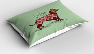 Abakuhaus Dackel Kissenbezug, Tier in Kleidung, Dekorativer Standard King Size Gedruckter Kissenbezug, 80 x 40 cm, Mehrfarbig