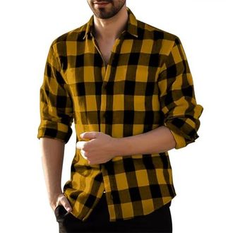 Generic Chemise &agrave; manches longues pour homme - Coupe ajust&eacute;e - Chemise &agrave; carreaux avec boutonni&egrave;re - Chemise d&eacute;t&eacute; l&eacute;g&egrave;re et respirante - Chemise de travail &agrave; 