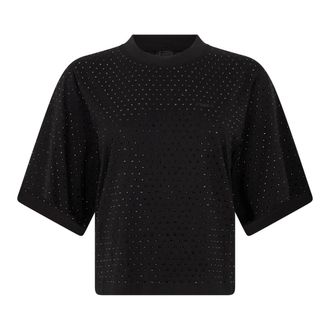 Pinko Baumwoll-T-Shirt mit Strasssteinen - - Tops - Damen - Schwarzk - XS