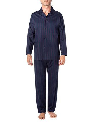 Novila Herren Pyjama blau Baumwolle gemustert