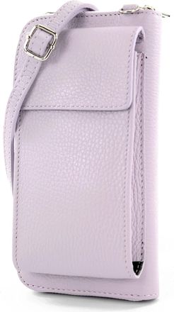 modamoda.de P06 Damen Leder Umh&auml;ngetasche Geldb&ouml;rse Handytasche 6,5 Zoll handmade in Italy, Farbe:Flieder