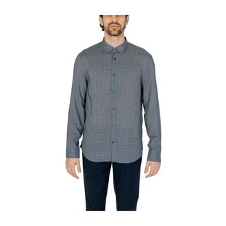 A|X Armani Exchange Homme, Chemises, Gris, Taille: S Chemise en Lin Grise Imprimée Printemps/Été