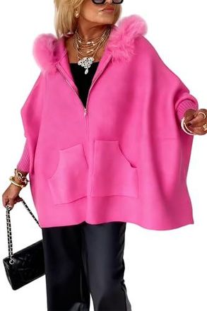 Generic Veste décontractée à col en fourrure pour femme, vêtements dextérieur chauds pour lautomne et lhiver, revers ouvert sur le devant, style à capuche, fe