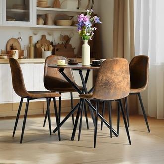 Furniture R 4 PCS Chaises de Salle &agrave; Manger Marron, Chaises de Restaurant en Su&egrave;de, Design Contemporain, Mat&eacute;riau en M&eacute;tal Peint, Confort, Parfait pour Maison & B