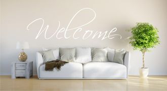 Indigos UG Wandtattoo Wohnzimmer - Wandaufkleber WC Welcome 30cm x 26cm - wei&szlig; E945 - Aufkleber Kinderzimmer Schlafzimmer K&uuml;che Badezimmer B&uuml;ro Dekoration