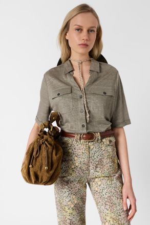 Gerard Darel Polo boutonn&eacute; en lin - MOANA - Kaki moyen