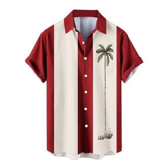 Generic Chemise boutonn&eacute;e pour homme, chemise &agrave; manches courtes, chemise hawa&iuml;enne aux couleurs contrast&eacute;es, chemises de plage imprim&eacute;es palmiers, chemises de
