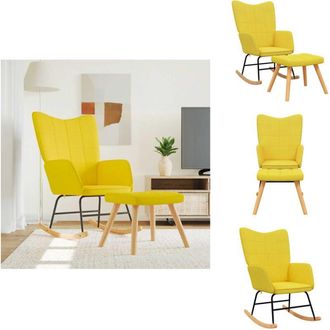 vidaXL Chaise à bascule avec tabouret Jaune moutarde Tissu - Chaise à Bascule - Chaise Relaxante - Tabouret - Mobilier De Jardin - Fauteuil Extérieur