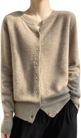 Generico DUHENWU Cardigan de Noël pour femme - Col rond - Boutonnière - Pull en laine - Élégant manteau à manches longues - Couleur unie - Coupe droite - Cardi