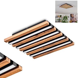 HOFSTEIN LED Deckenleuchte Tandragee, Deckenpanel aus Metall/MDF/Kunststoff in Schwarz/Holzoptik/Weiß, 15 Watt, 3000 Kelvin, Deckenlampe für Schlafzimmer, Essz