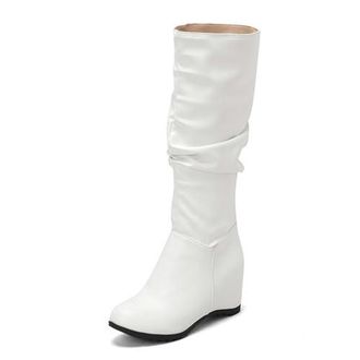 Generic Bottes d&eacute;quitation mi-mollet pour femme avec talon compens&eacute; cach&eacute; et bout rond, blanc, 40.5 EU