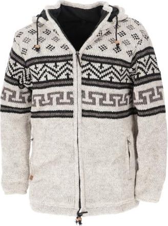 Guru Shop Guru-Boutique, Cardigan en Laine &agrave; Motif Nordique, Cardigan Gris Clair/noir, Mod&egrave;le 5, Size:XXL, Vestes, Cardigans et Ponchos